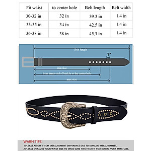 TOPACC Western Belts for Women Cowgirl Cowboy Rivet Studded Country Fashion Punk Belt for Jeans Black