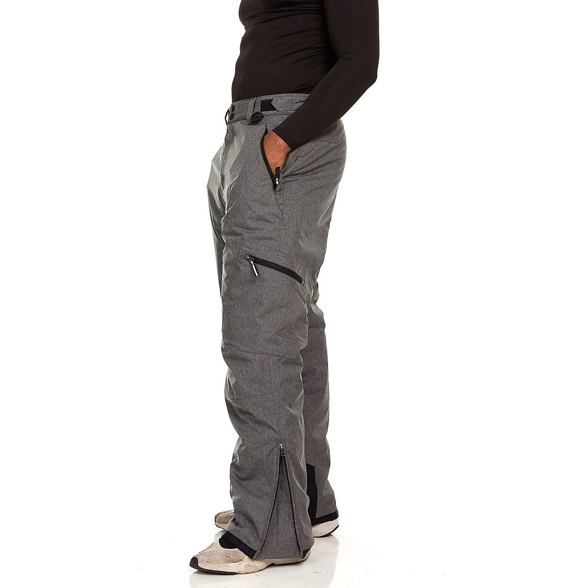 Arctic Quest Mens Snow Ski Waterproof Softshell Snowboard Pants Outdoor Hiking Zipper Bottom Windproof Warm Snow Pants, Grey Heather, Medium