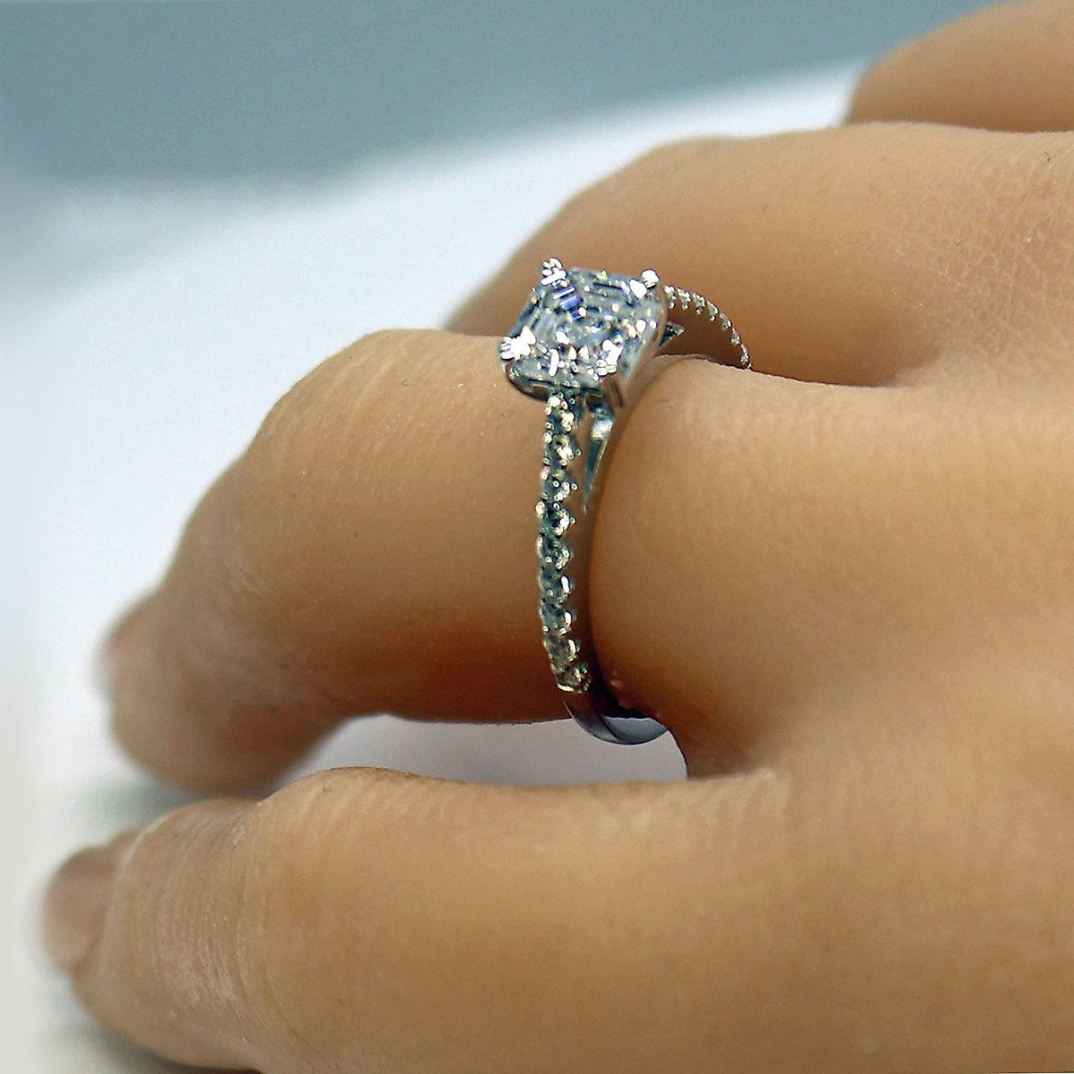 NANA Jewels Womens 2.00ct Asscher Cut Cathedral Solitaire Engagement Ring, Rhodium-Plated-Silver, Size 7