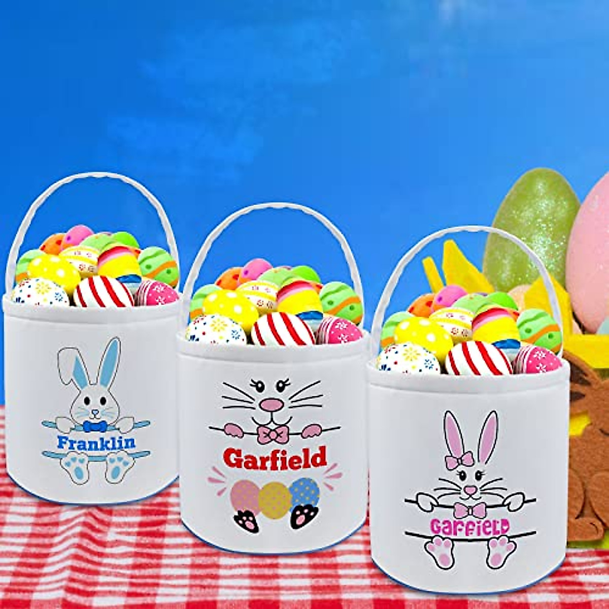 Personalized Easter Baskets for Girls Boys Kids with Name Custom Buny Easter Basket Customized Easter Egg Tote Bags Buckets