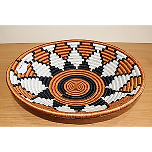 Large Hand Woven African Basket - 12 Inches Sisal & Sweetgrass Basket - Handmade in Rwanda, Gingerbread/Cinnamon Brown, Black, RB031