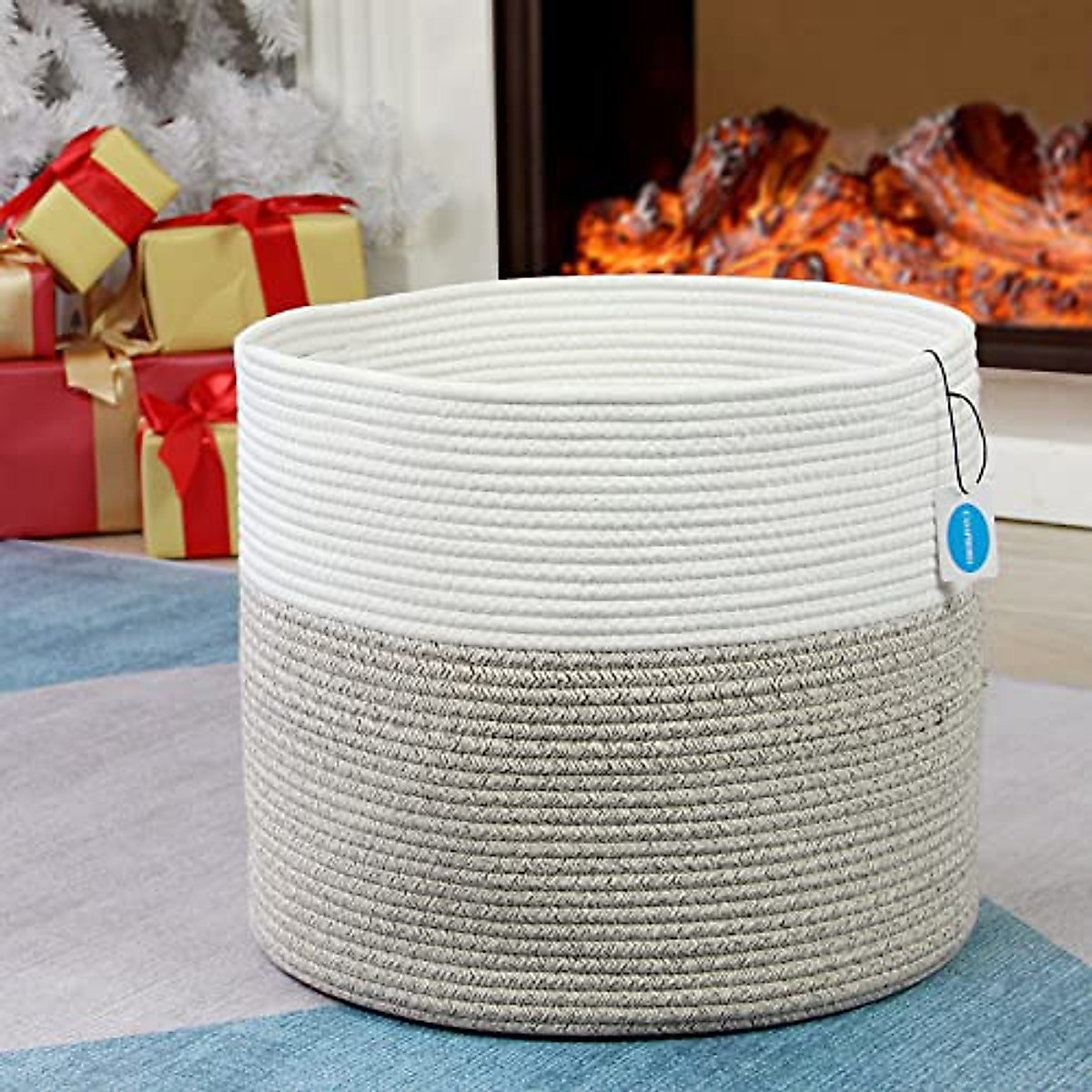 Casaphoria Large Cotton Rope Storage Baskets for Organizing with Built-in Handles,Tall Woven Laundry Hamper, Blanket Basket for Living Room, Round Woven Storage Baskets for Pillows, Towels