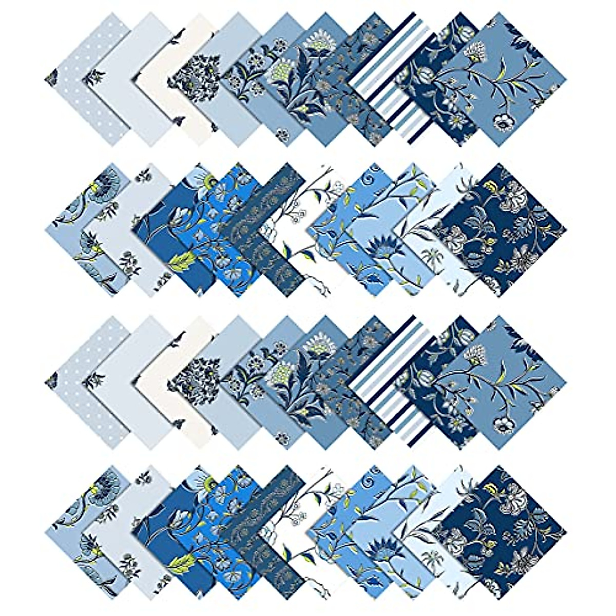 Soimoi 40Pcs Block Print Cotton Precut Fabrics for Quilting Craft Strips 2.5x42inches Jelly Roll - Blue
