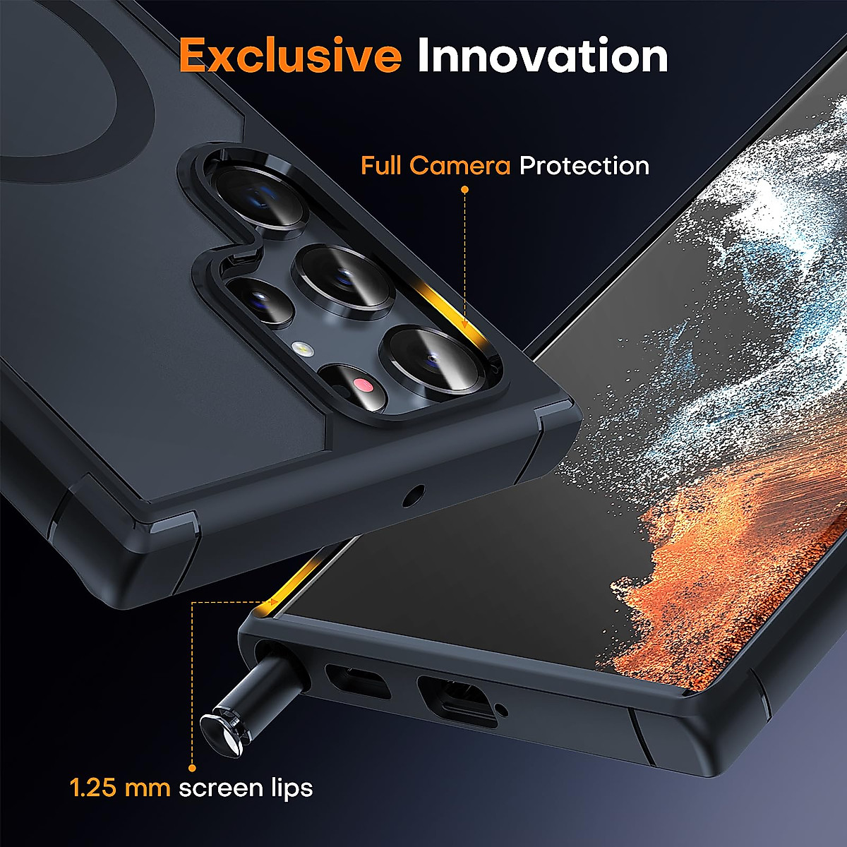 TOCOL for Samsung Galaxy S22 Ultra Case Magnetic, [Wireless Charging Compatible ][Military Drop Protection] Translucent Matte Back Cover for S22 Ultra, Black