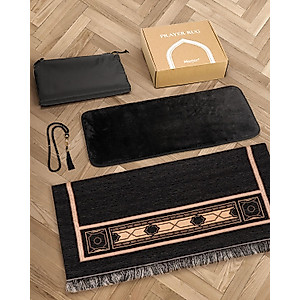 Morjor Prayer Mat with Soft Kneeling Pad and Prayer Beads, Muslim Prayer Rug Islam Men Women, Thin Praying Mat for Eid Travel Ramadan Gifts, Mihrab[Design A]