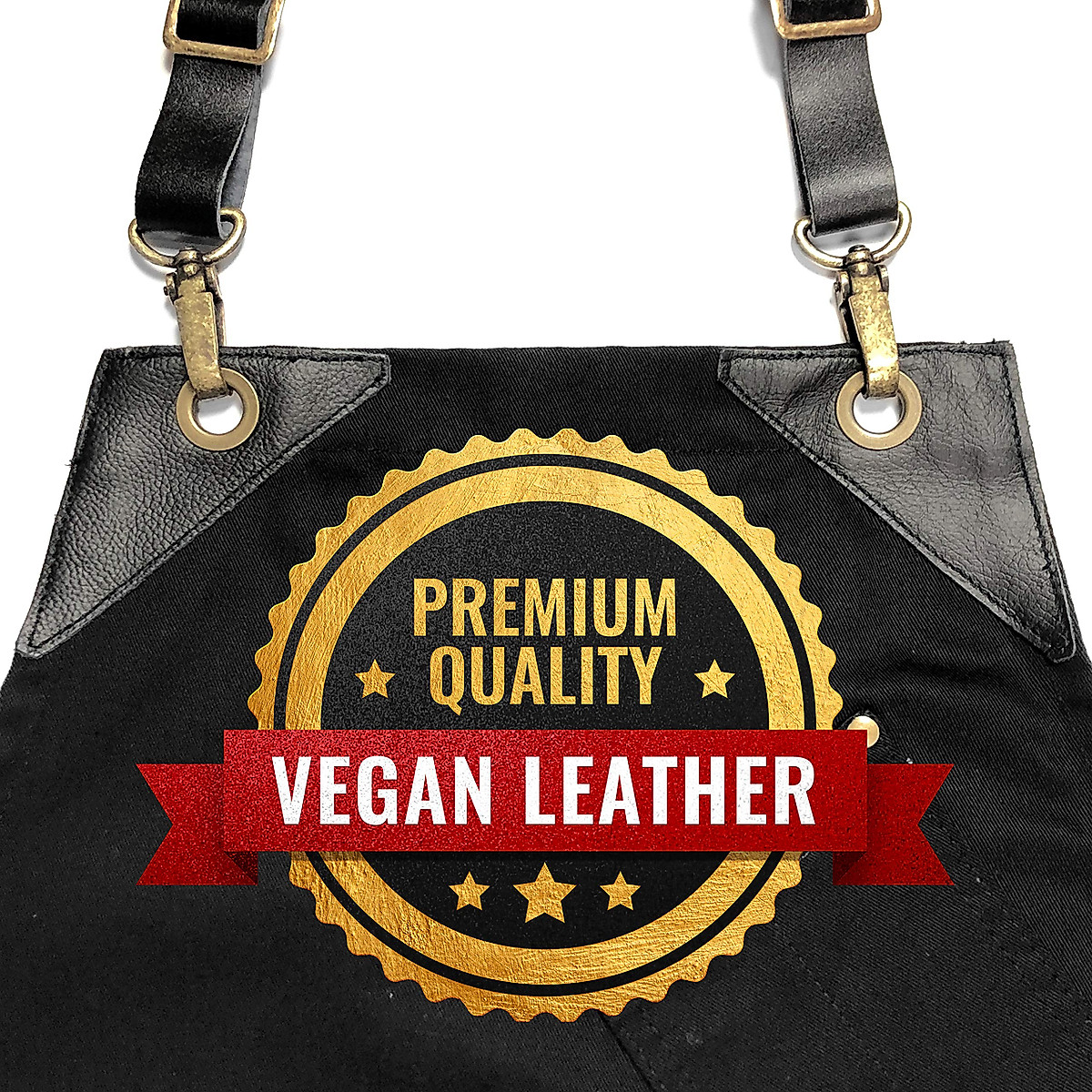 Under NY Sky Barista Apron - Black Leather Straps and Reinforcement - Riveted Pockets - Double Stiched - Leather Ring Loop - Professional Black Twill - Double as Half Bistro Apron - Chefs, Bartender