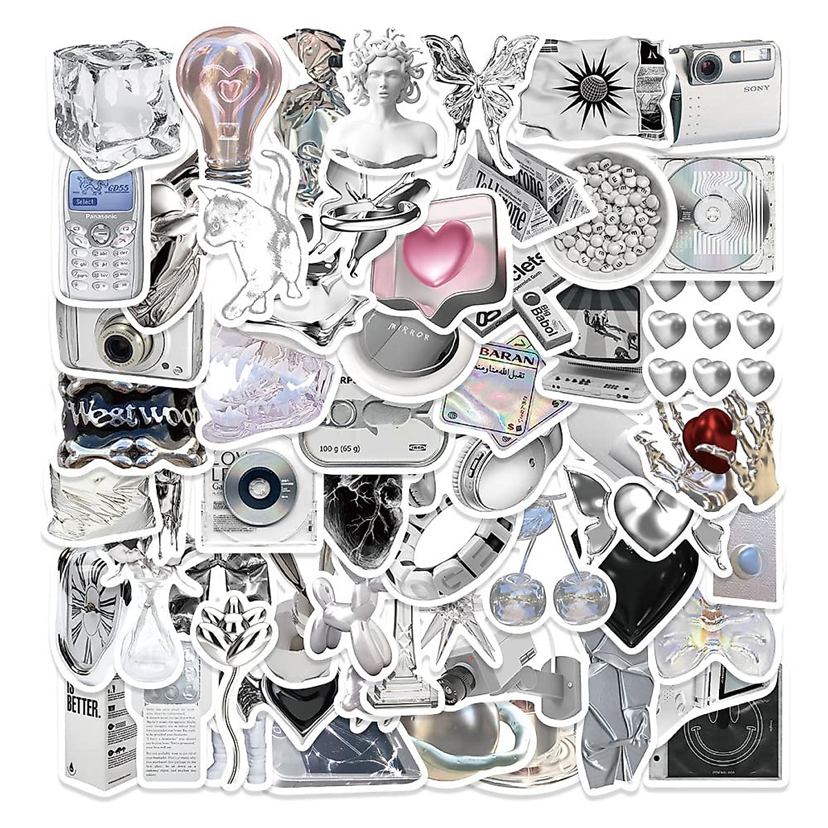 ZJSXINDI Stickers Aesthetic Waterproof Laptop Stickers Decals 66 Pcs for Water Bottle Laptop Computer Skateboard Bumper,Aesthetic Vsco Vinyl Stickers for Kids Teens Girls (Platinum)