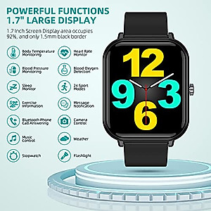 Smart Watch, 44mm Fitness Tracker Watch with 24 Sports Modes, 5ATM Swimming Waterproof, Sleep Monitor Step Calorie Counter, 1.7" HD Touchscreen Smartwatch for Men Women iPhone iOS Android Compatiable