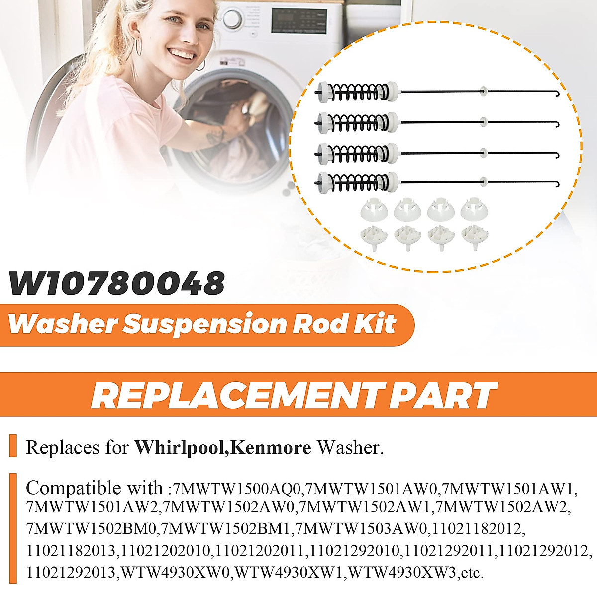 Updated W10780048 Washer Suspension Rod Kit by Beaquicy - Replacement for Whirlpool Ken-more Admiral May-tag Washing Machine - Replaces ATW4675YQ1 WTW4800XQ4 WTW4800XQ1