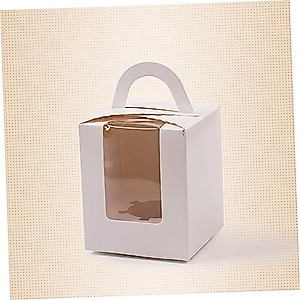 HEMOTON 24pcs Cupcake Boxes Pastry Box Mini Cake Box Mini Paper Cups Clear Cake Box Dessert Boxes with Window Cupcake Carrier Box Kraft Boxes White Card Party Cupcake Boxes Handheld Trunk