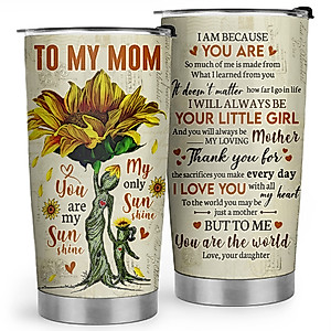 Mom Sunflower 20oz Stainless Steel Tumbler - Mom Gifts from Daughters - Mom Birthday Gifts, Christmas Gifts for Mom from Daughter, Valentines Day Gifts for Mom