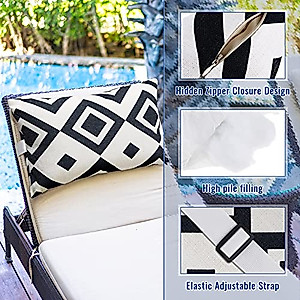 2 Pack Outdoor Lumbar Pillow Chair Head Resting Pillow Black White Chaise Lounge Throw Pillows 16 x 11 Inch Resistant Cushion Cases for Home Balcony Garden Couch (Stripe Style)