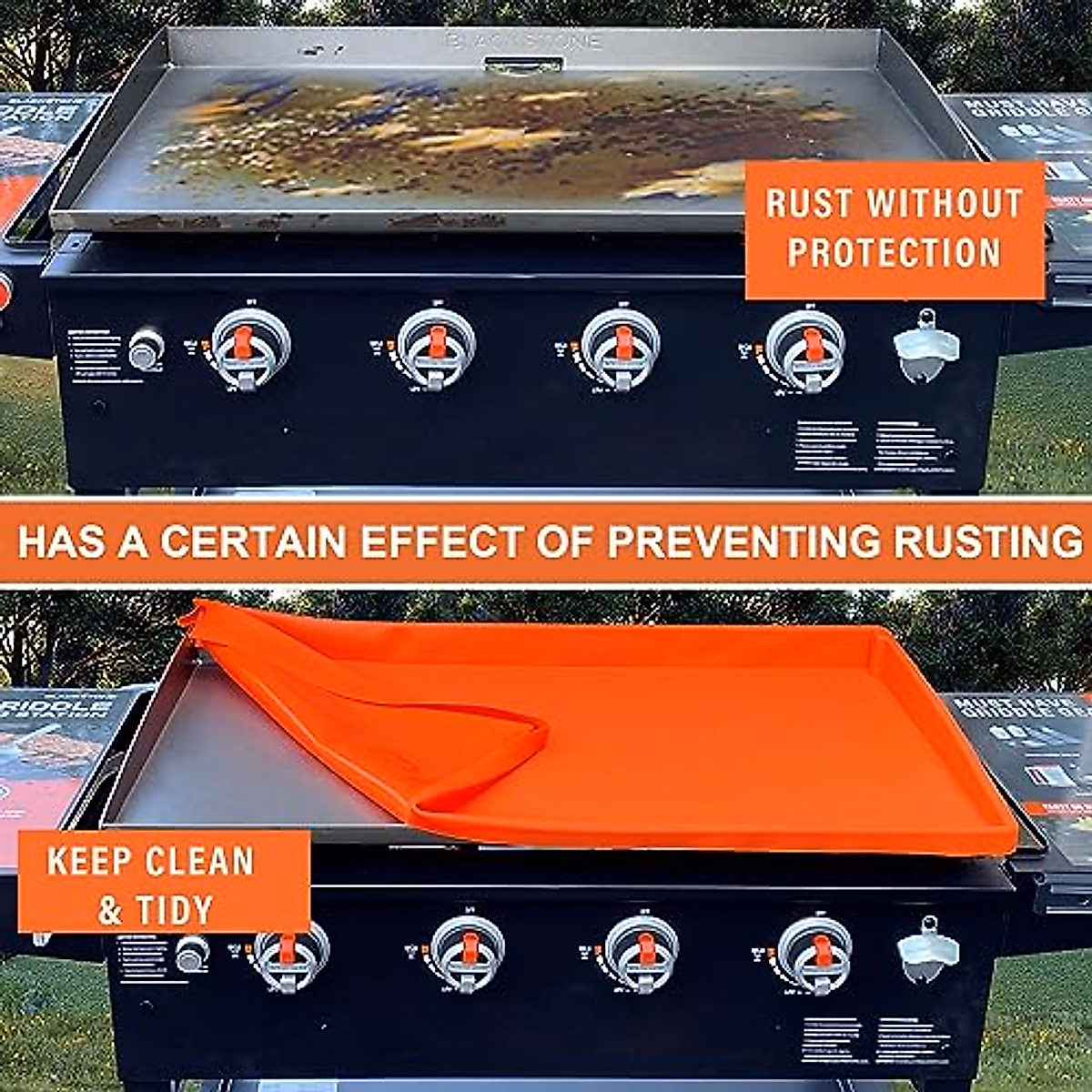 Ezebesta Silicone Griddle Mat for Blackstone 28 Inch Griddle，Protective Cover Mats Blackstone Griddle Top，Covers for Blackstone Protector Outdoor-Orange/High Wall Design