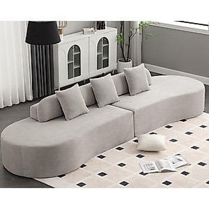 CALABASH 130.5" Oversized Curved Sofa, Modern Curved Sectional Sofa with 3 Pillows, Modular Deep Seat Terrycloth Fabric Sofa Couch for Living Room Furniture (Grey)