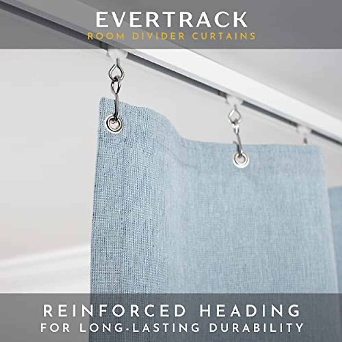 EverTrack Room Divider Curtains - Curtains for Ceiling Mounted Curtain Track to Create a Private Space or Divide a Room - Handcrafted in The USA - Icefall Blue, 120 W x 96 H