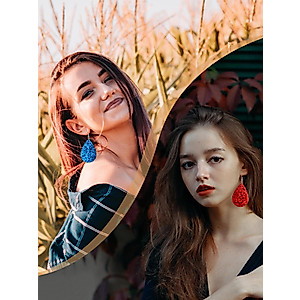 Hicarer 20 Pairs Glitter Teardrop Earrings Bulk Leather Lightweight Leaf Dangle Earring Fashion Jewelry for Women(Bling Color)