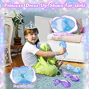 Princess Dress Up Shoes and Jewelry Boutique -Girls Pretend Play Set w Cloak & Tutu Skirt, 3 Pairs Princess Shoes Pretend Accessories Toddlers Beauty Birthday Gifts Toys Years3+