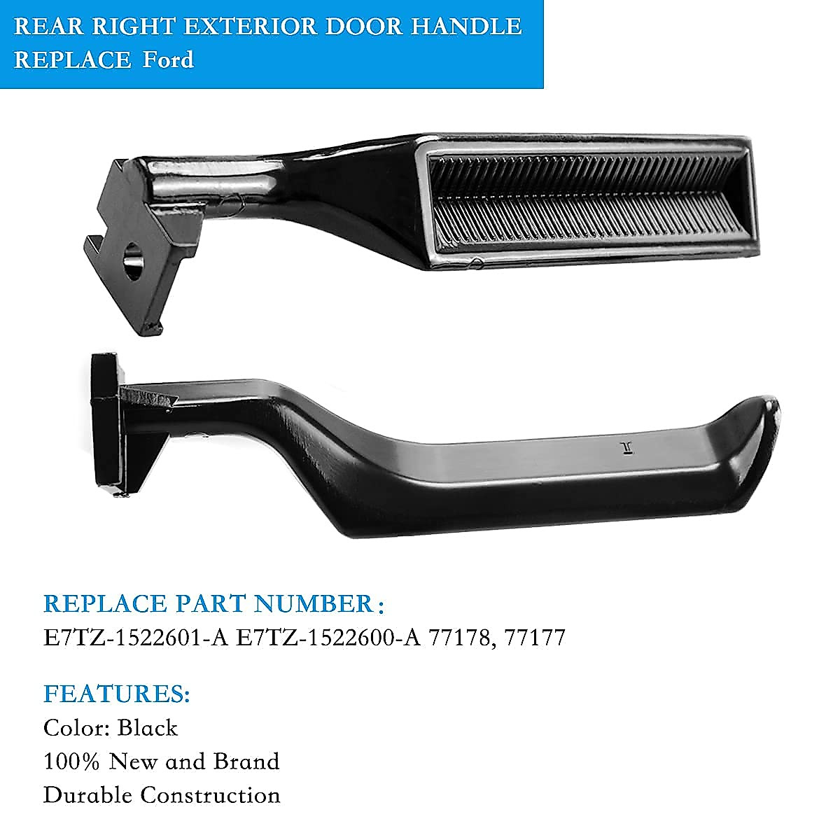 YMHHefy Black Interior Metal Door Handle Front Left Driver Passenger Compatible for 1987-1996 Ford Bronco F150 F250 F350 F53 F59 F800 E7TZ-1522601-A E7TZ-1522600-A 77177 77178 2Pcs