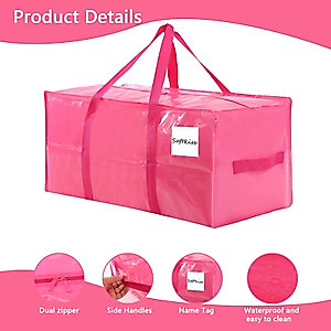 Extra Large Moving Bags with Strong Zippers and Handles Moving Supplies with lids, 8 Pack Heavy Duty Totes for Storage Bags for Space Saving, Fold Flat, Moving and Storing (8, Pink)