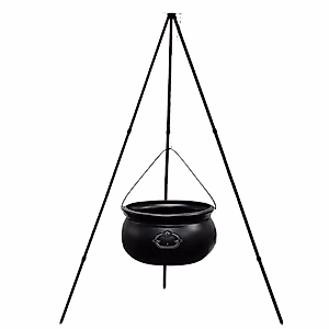 Outdoor Halloween Decorations - Large Witches Cauldron on Tripod with LED Light，Black Plastic Bowl Candy Bucket Halloween Decor for Lawn Garden Yard Home Porch Decorations