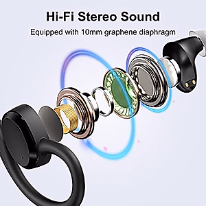 Bluetoth Headphones, Wireless Earbud with Sports Earhooks, Earphones in Ear Waterproof with Microphone LED Display, Touch Control, 48H Playtime, Bluetoth 5.1 Wireless Headset with Charging Case