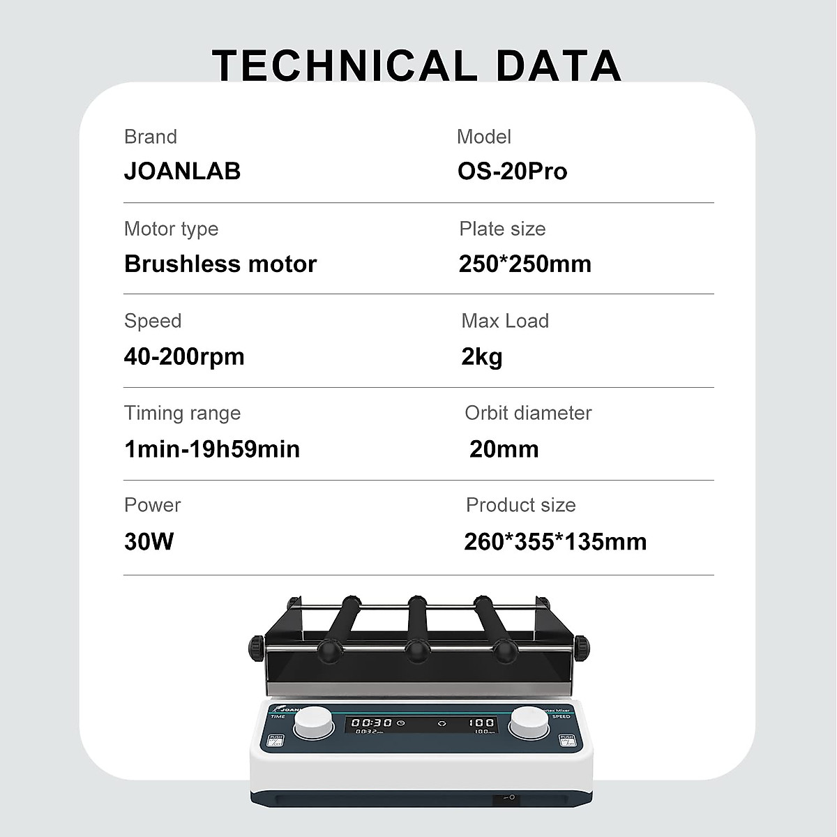 JOANLAB Lab Orbital Shaker Mixer 40-200rpm Adjustable, Timed and Continuous Modes,Digital Orbital Rotator Shaker (OS-20PRO)