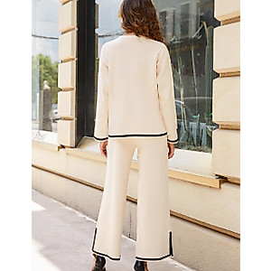 Tanming Women's 2 Piece Outfits Long Sleeve Knit Sweater Top Wide Leg Pants Lounge Sets Tracksuits (Apricot, X-Small)