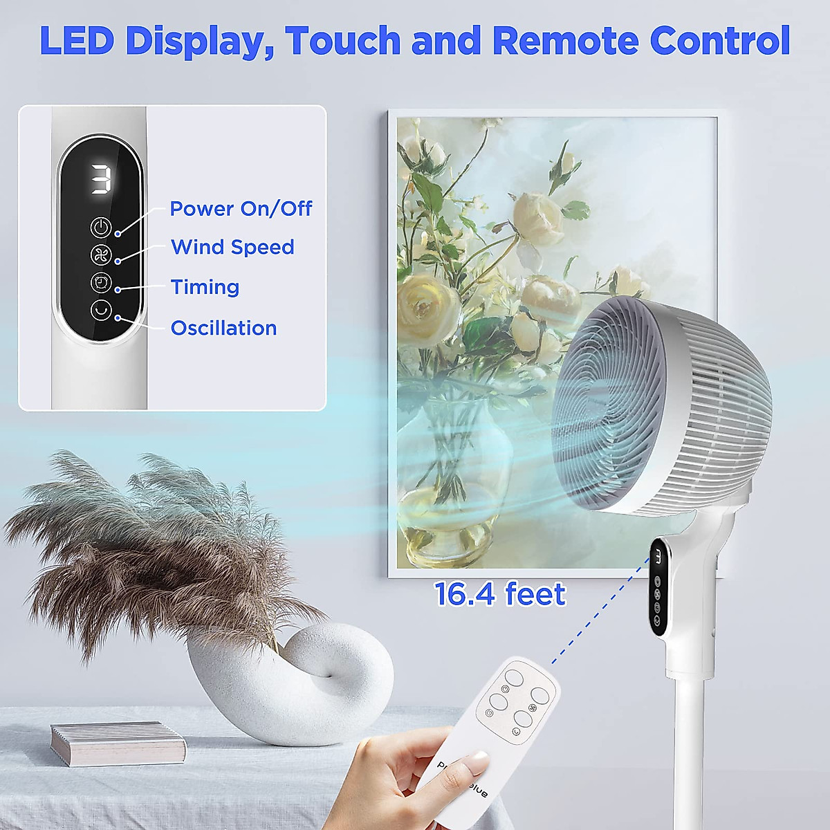 Primevolve 10.6 inch Oscillating Fan for Bedroom, Air Circulator Fan with 6 Speeds Powerful Airflow, Height Adjustable for Cooling Room, Office, Kitchen, White