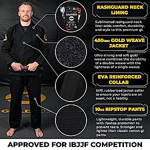 Gold BJJ Calavera Jiu Jitsu Gi - Ultra Strong Gold Weave Premium Kimono - IBJJF Competition Approved Uniform (Black, A4)