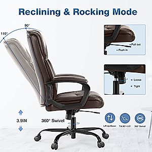Office Chair - Ergonomic Home Office Chair High Back Executive Computer Desk Chair, Adjustable Height and Tilt Swivel Rocking PU Leather Comfortable Chairs with Wheels Armrest for Adults, Brown