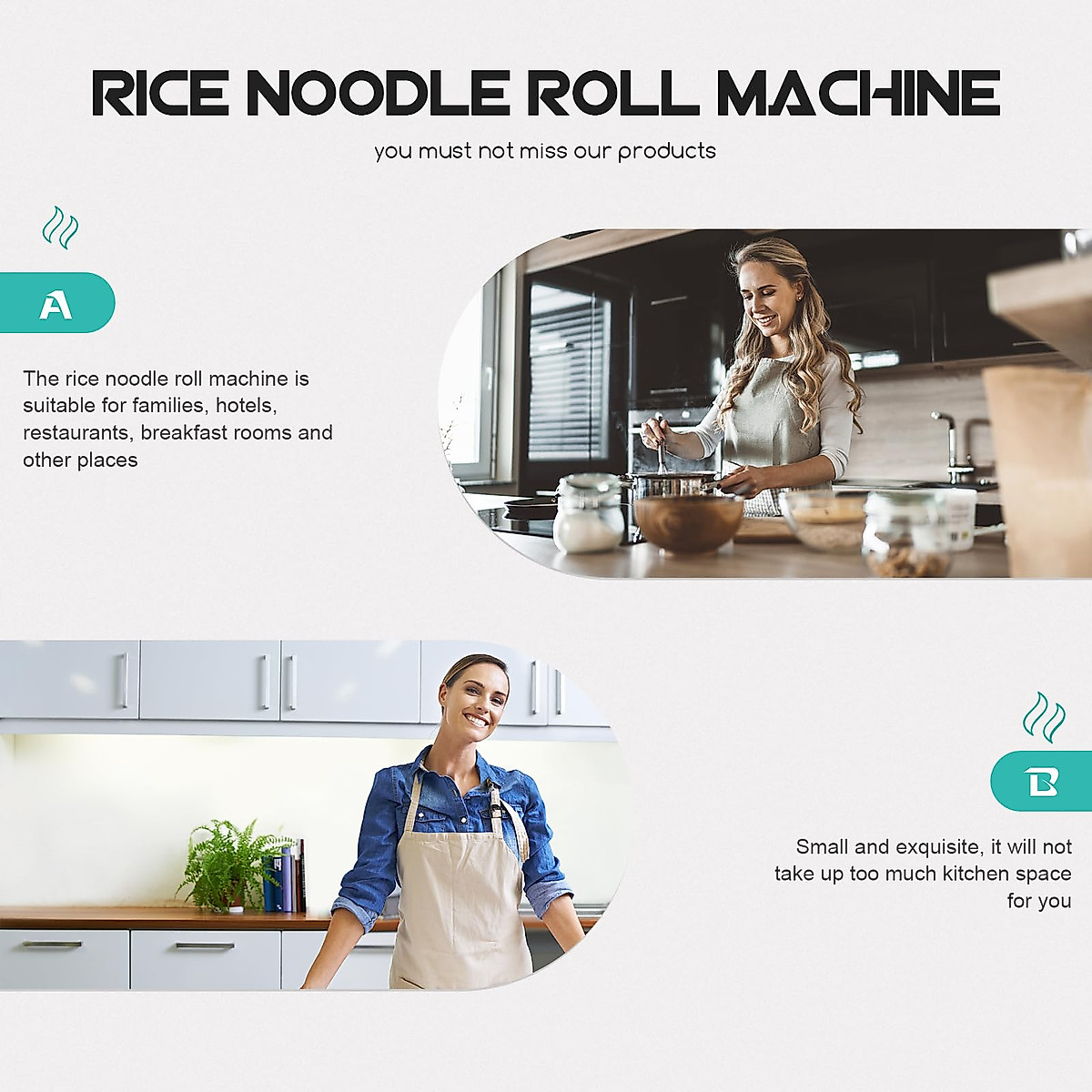 Rice Noodle Roll Steamer Machine - 2 Layers 2 Trays Chinese Cantonese Cheung Fun Changfen Maker for Commercial and Home Use with Extra Stainless Steel Holed Steam Tray and Long Handle