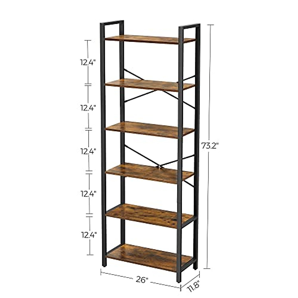 VASAGLE 6-Tier Tall Bookshelf, Large Bookcase with Steel Frame, Deep Book Shelf for Living Room, Home Office, Study, 11.8 x 26 x 73.2 Inches, Industrial Style, Rustic Brown and Black ULLS062B01