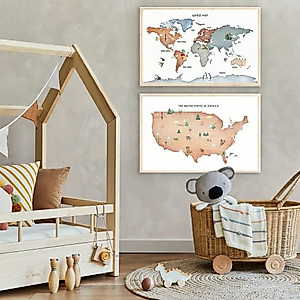 Educational Posters for Toddlers 11x17 inches - Preschool Posters - Worldmap, Solar System Poster, Seasons Chart, USA Map - Nursery Wall Decor - Set of 4 Learning Classroom Posters for Home Kindergarten - Unframed