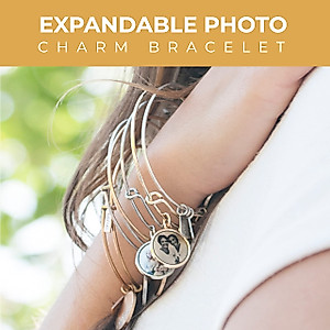 PicturesOnGold.com Expandable Picture Bracelet With Personalized Photo - One Size Fits All Personalized Photo Engraved Circle Bracelet - Gold or Silver Tone (Gold Tone)