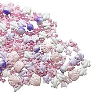 SE Si&Moos Pink Sprinkles Pink Sea Shell Sprinkles Edible Seashells Cake Decorations Edible Beach Cake Decoration Edible Sea Shell Cake Sprinkles Pink Edible Pearls for Decorating Cakes,Cupcakes,Desserts Toppings 3 OZ