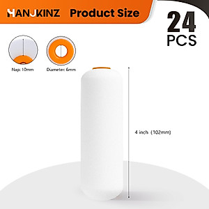 HANJKINZ Foam Paint Roller, 24 Pack, 4 Inch Mini Paint Roller Covers, High Density Foam Paint Roller, Small Paint Rollers for All Flat Surfaces, Suitable for Wall，Kitchen Cabinets, Doors, Tables, Etc
