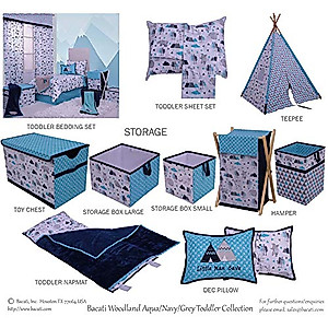 Bacati Woodlands Boys Cotton Collapsable Hamper, Aqua/Navy/Grey