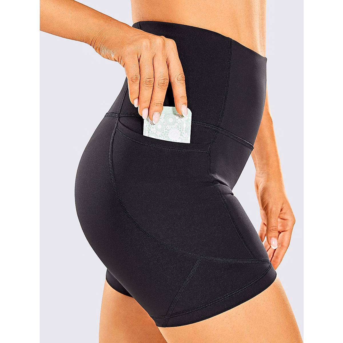 CRZ YOGA Women's Naked Feeling Biker Shorts - 5 Inches High Waisted Gym Running Compression Spandex Shorts Side Pockets Black Small