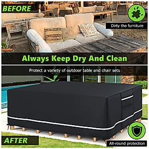 Outdoor Furniture Covers Waterproof, 600D Heavy Duty Patio Furniture Set Cover Outdoor Table and Chair Covers, 110"x84"x28" Rectangular Patio Covers for Outdoor Furniture, Black with White Border