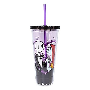Disney The Nightmare Before Christmas 24-Ounce Carnival Cup With Reusable Straw and Leakproof Lid | Plastic Cold Cup For Boba Milk Tea Beverages, Home & Kitchen Essentials | Tim Burton Halloween Gifts