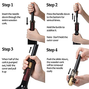 Wine Air Pressure Pump Opener Set, Tirrinia Wine Bottle Cork Remover Accessory Tool Kit with Wine Saver, 2 Vacuum Stoppers, Wine Pourer and Foil Cutter, Perfect Wine Lover Gifts, Silver