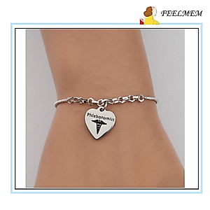 FEELMEM Phlebotomist Gifts Caduceus Charm Phlebotomy Slider Bracelet Nurse Phlebotomy Technician Hematologist Gift