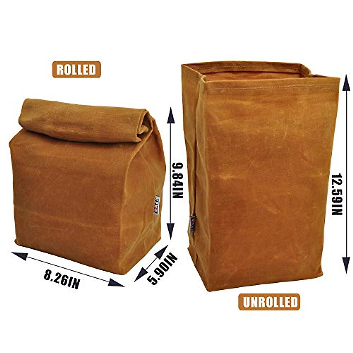 Waxed Canvas Lunch Bags Brown Paper Bag Styled - Classic Updated - Reusable and Washable, Worthbuy Lunch Box for Men & Women