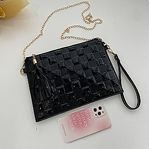 Women Large Diamond Pattern Faux Leather Handbag Evening Party Clutch Chain Strap Cross-body Bag