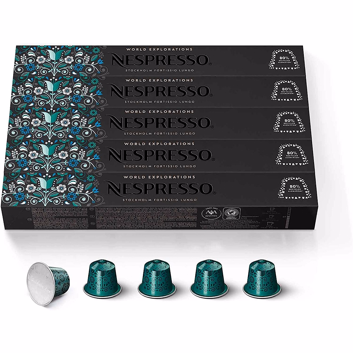 Nespresso Capsules OriginalLine, Stockholm Fortissio Lungo, Dark Roast Coffee, 50 Count Coffee Pods, Brews 3.7 Ounce