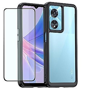 DFTCVBN Phone Case for OnePlus Nord N300 Case, Oppo A57 CPH2389 OnePlus N20 SE Case with Screen Protector, Soft Bumper with Clear Crystal PC Hard Back Shockproof Cover for OnePlus Nord N300 5G Black