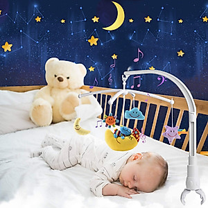 Baby Mobile Holder, 23 Inch Easy-Clamp Crib Mobile, Adorable Baby Crib Mobile with Toy Doll Space Star Moon Slumbers, Infant Stim-Mobile for Cribs