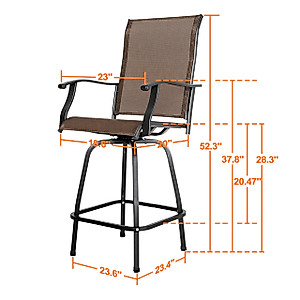 NUU GARDEN Outdoor Patio Swivel Bar Stools with Backrest, Set of 2 Swivel Bar Stools, 360 Degree Swivel Patio Bar Height Outdoor Chairs, Black&Brown