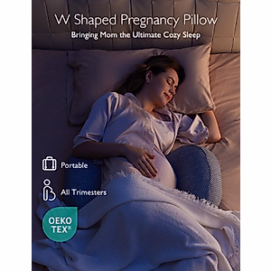 Momcozy Portable Pregnancy Pillow for Sleeping, W Shaped Maternity Pillow for Side Sleeper, Support for Back, Belly, Hips for Pregnant Women, Adjustable Travel Wedge Pillow, Grey