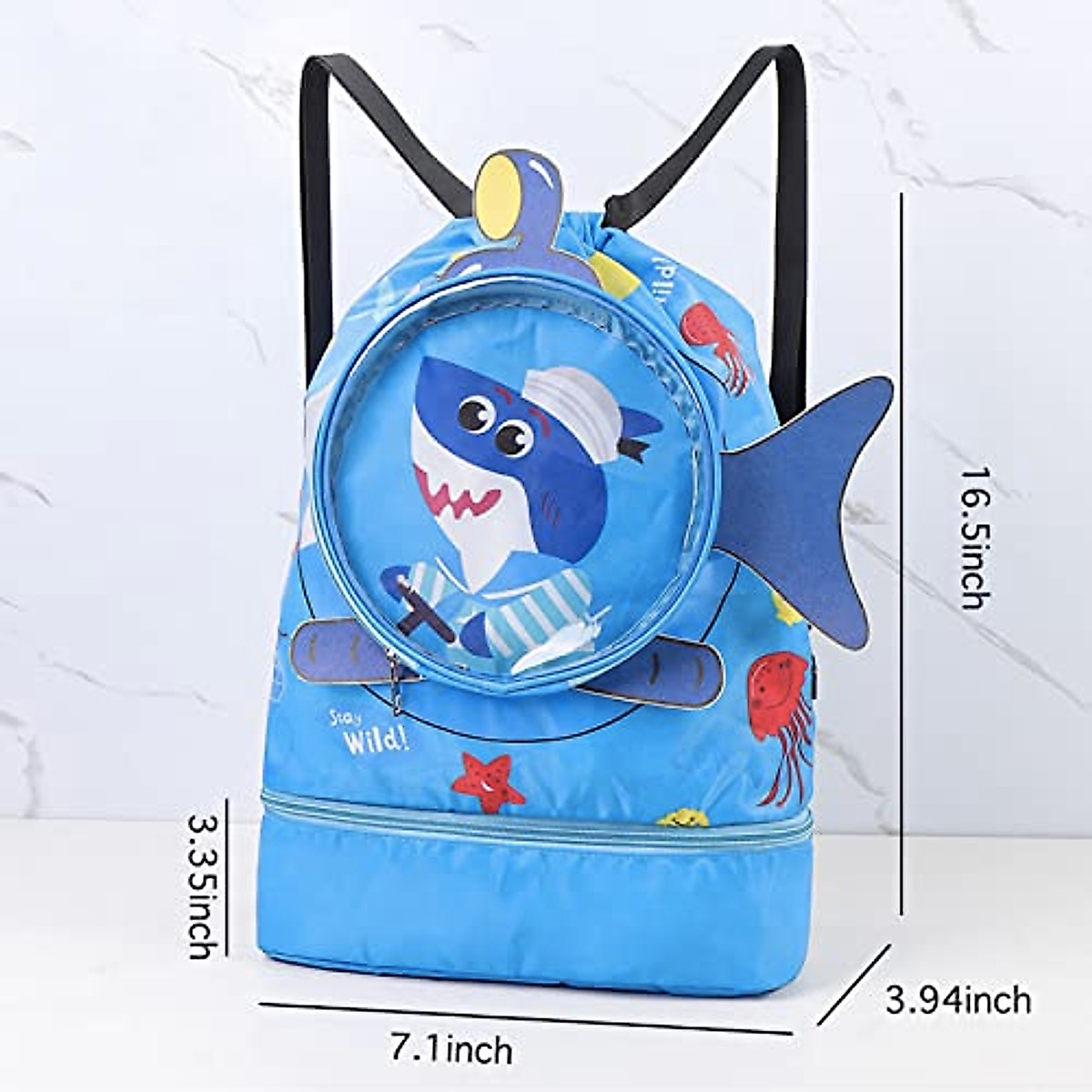 ITUBLE Dry Wet Separated Swim Bags for Swimmers Shark Pool Gear Drawstring Gym Bag Beach Backpack for Women Men Boys Girls Teener Camping Hiking Shopping Swimming Dance Travel With Shoe Compartments